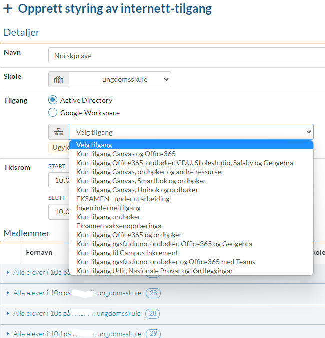 eTid - Tilgangsstyring av internett